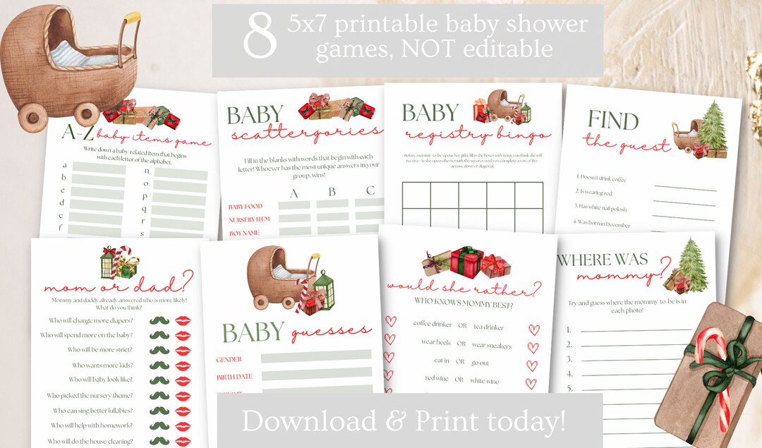 Baby Shower Christmas Games Bundle. Instant Download Games for Winter ...