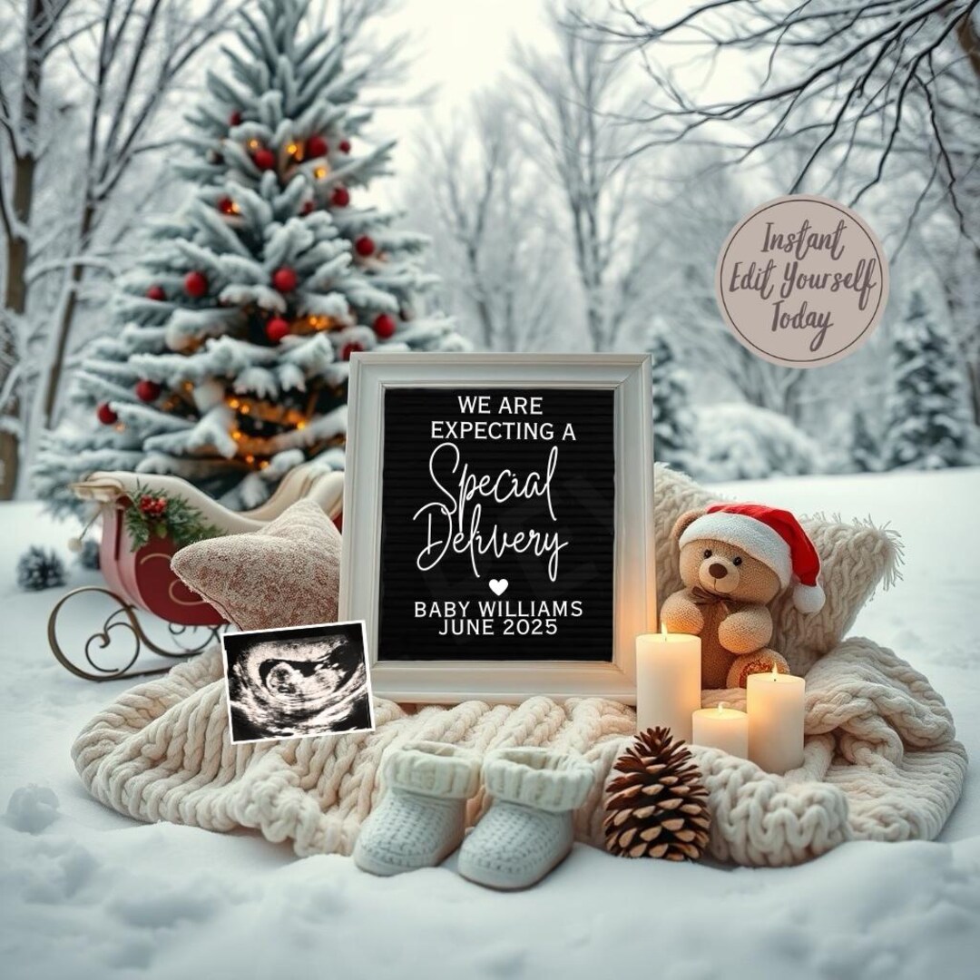 Pregnancy Announcement Christmas Digital Template for Winter Pregnancy ...