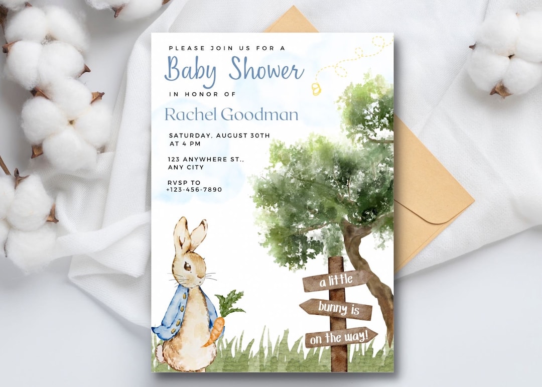 Peter Rabbit Baby Shower Invitation. Editable Invitation Template for Shower. Instant Download ...