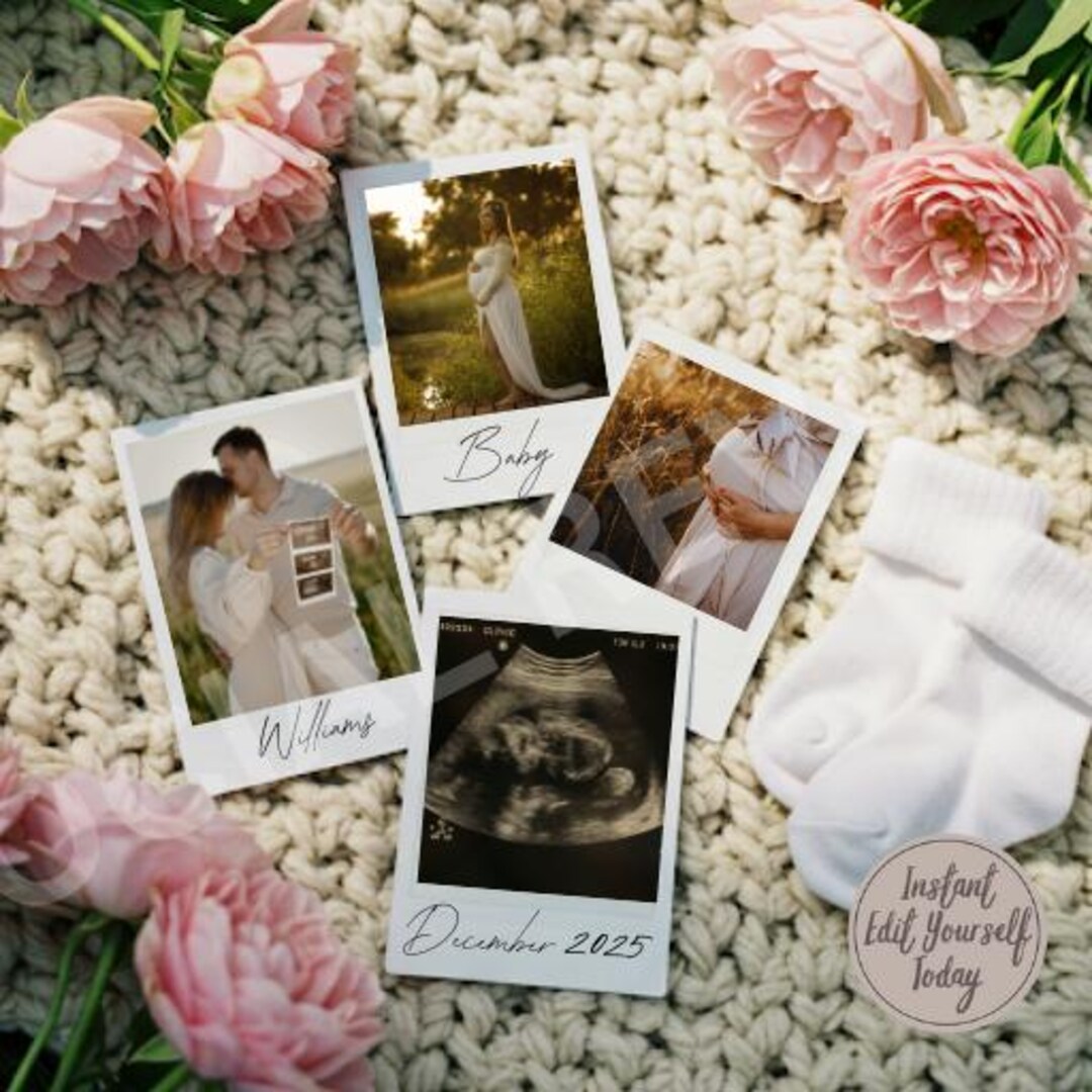 Digital Pregnancy Announcement Template for Social Media Polaroid ...