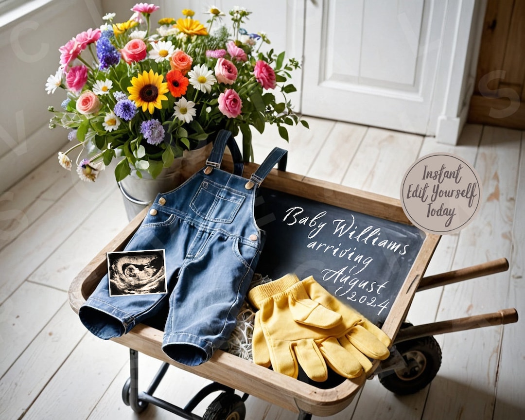 Spring Pregnancy Announcement Digital Garden Baby Reveal Birth ...