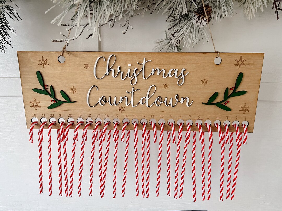 Candy Cane Countdown Calendar for Christmas Wooden Sign Decor for Home ...