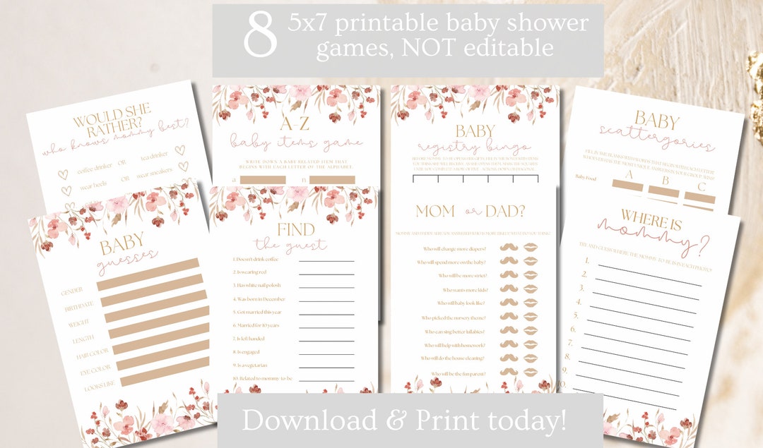 Baby Shower Girl Games Bundle Instant Download Games for Floral Baby ...