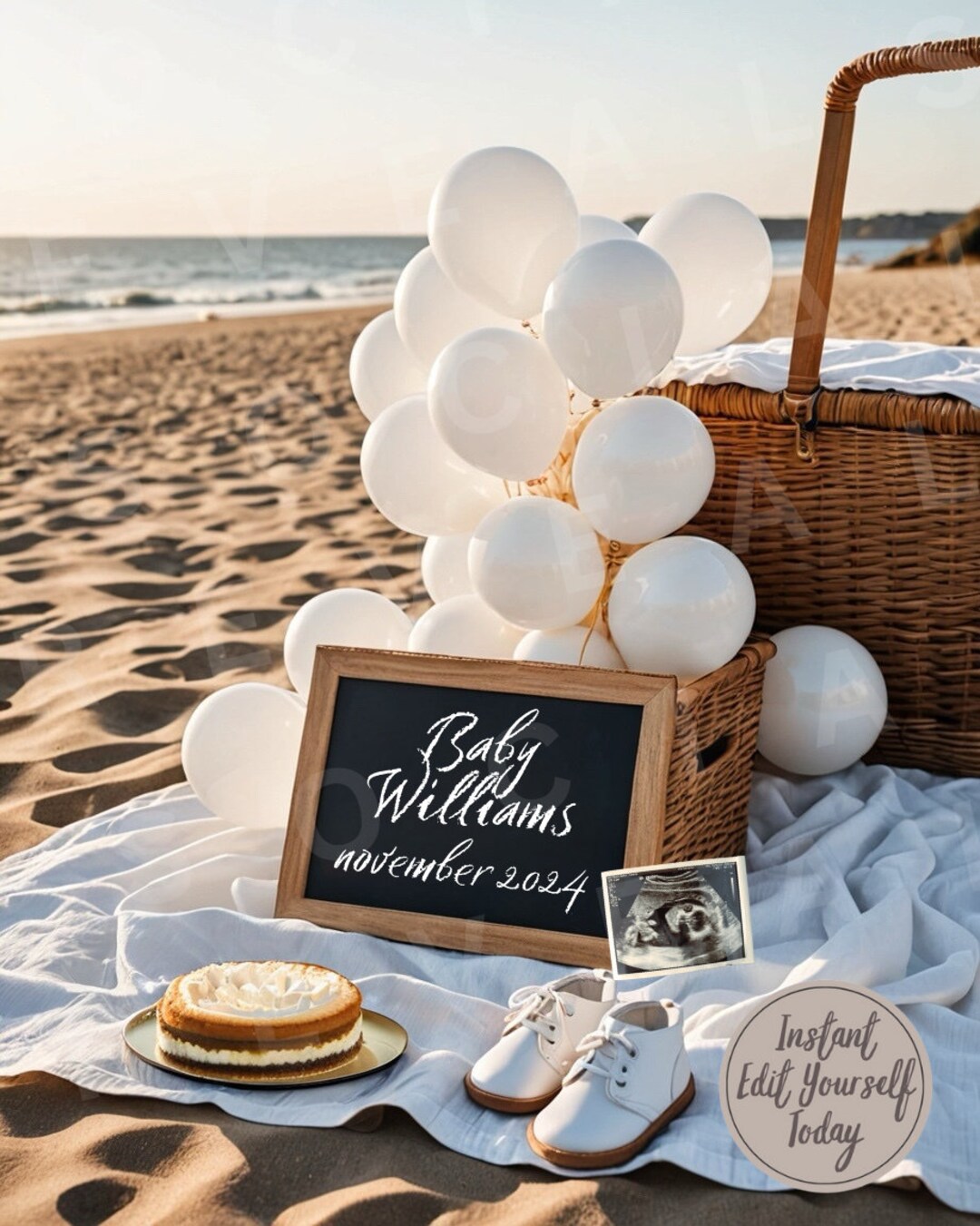 Simple Pregnancy Announcement Digital Beach Announcement Editable ...