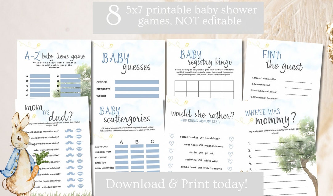 Baby Shower Peter Rabbit Games Bundle. Bunny Instant Download Games for ...