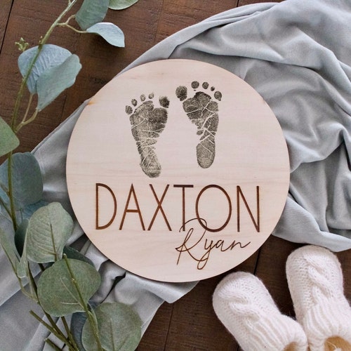 Baby Footprint Sign Engraved Name Foot Print Sign Birth - Etsy