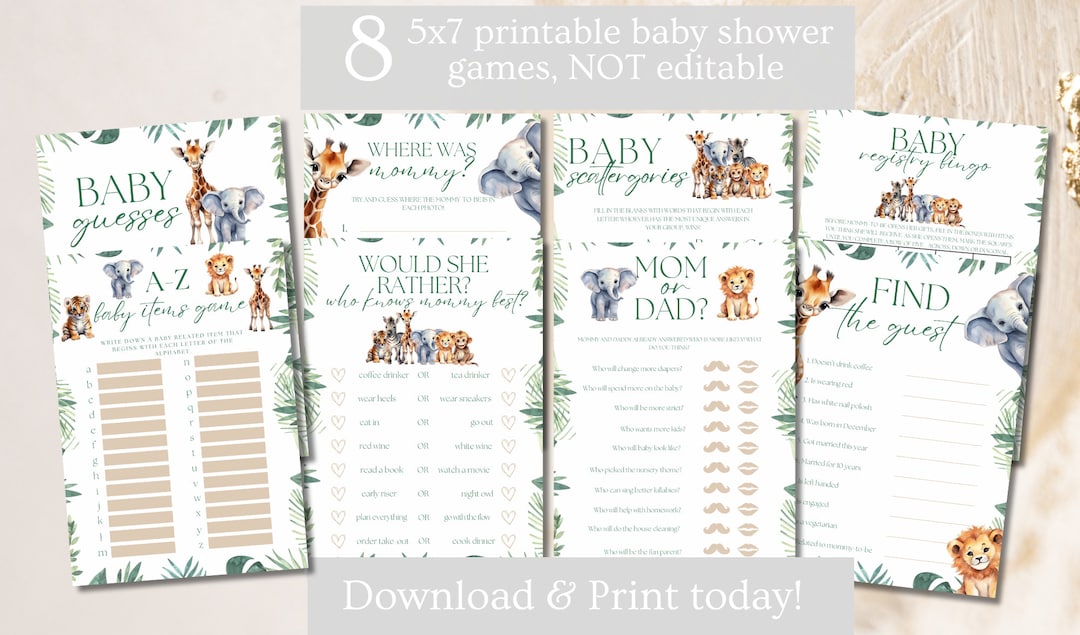 Jungle Baby Shower Games Bundle: Safari Theme (digital Download) - Etsy