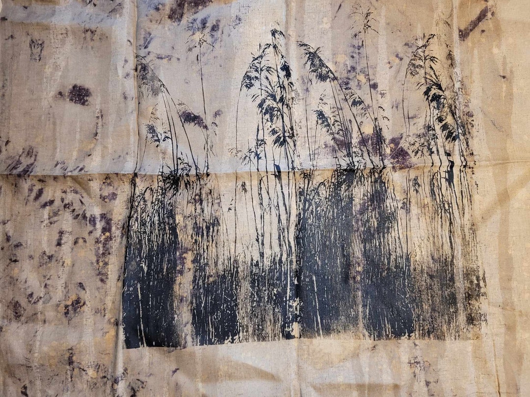 Pond in the Fog,eco-printed PANEL. Pure Linen, Hand Printed Wth Leaves ...