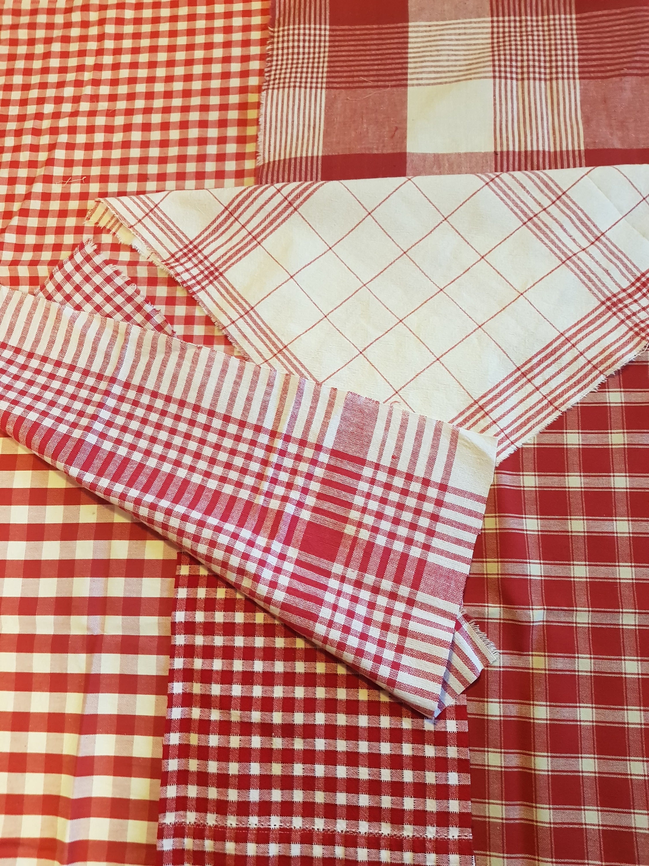 RED CHECK and Stripes.vintage Scrap Pack Bundle Pieces, , Cotton and ...
