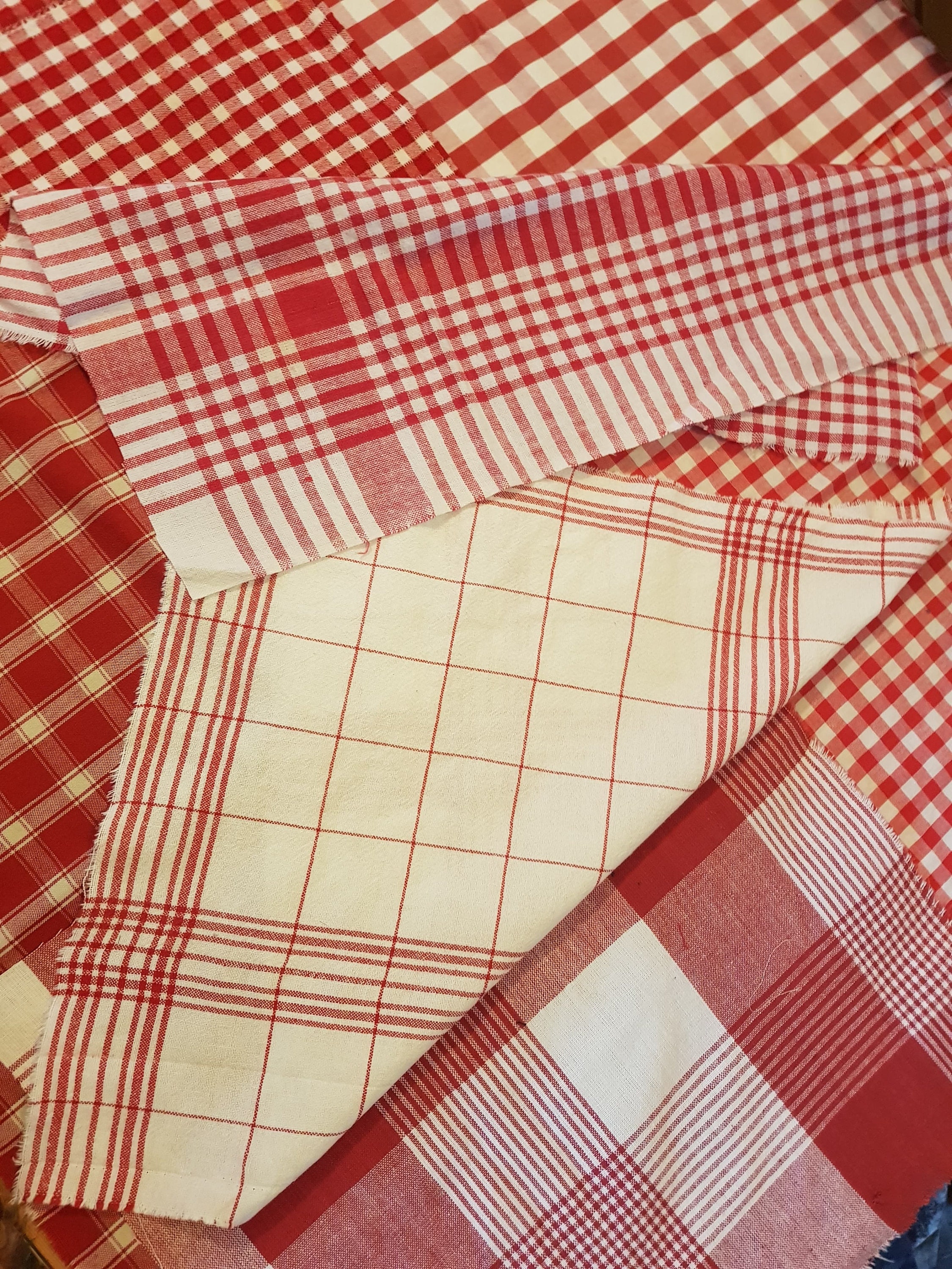 RED CHECK and Stripes.vintage Scrap Pack Bundle Pieces, , Cotton and ...