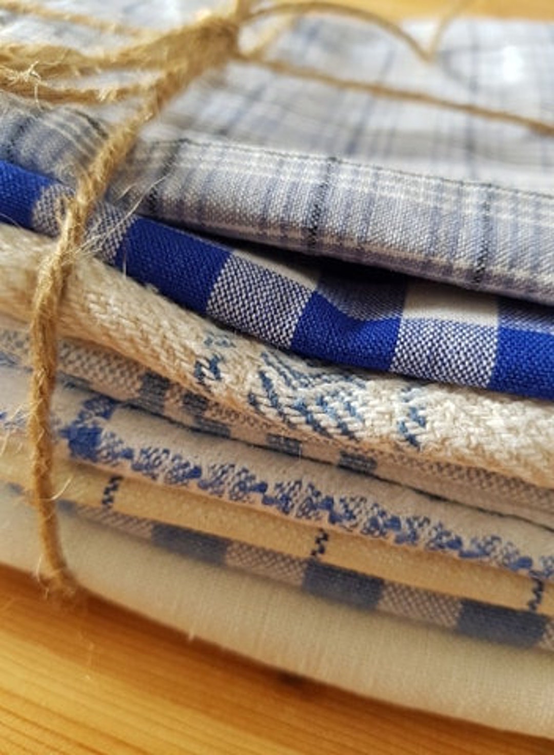 BLUE CHECK and Stripes.vintage Scrap Pack Bundle Pieces, , Cotton and ...