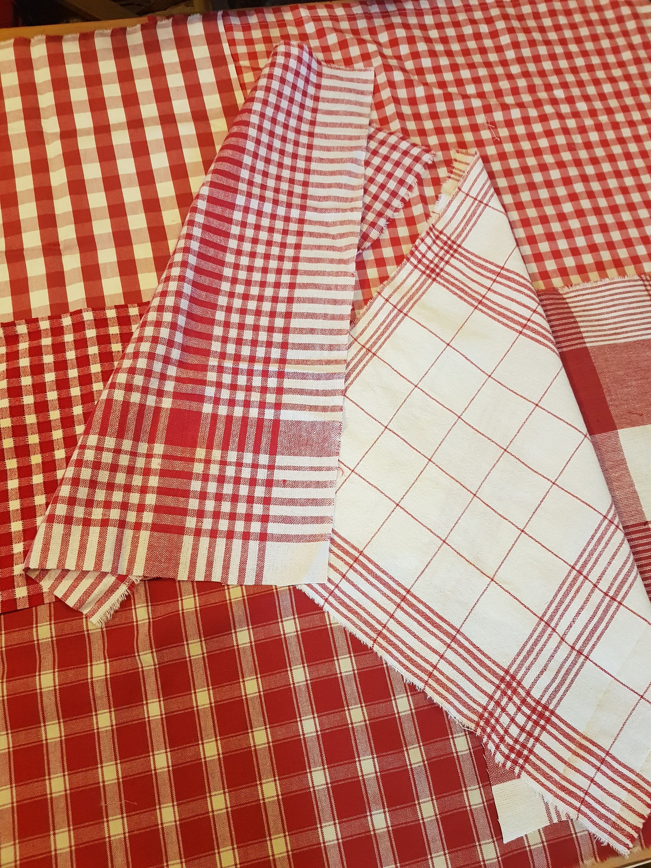 RED CHECK and Stripes.vintage Scrap Pack Bundle Pieces, , Cotton and ...