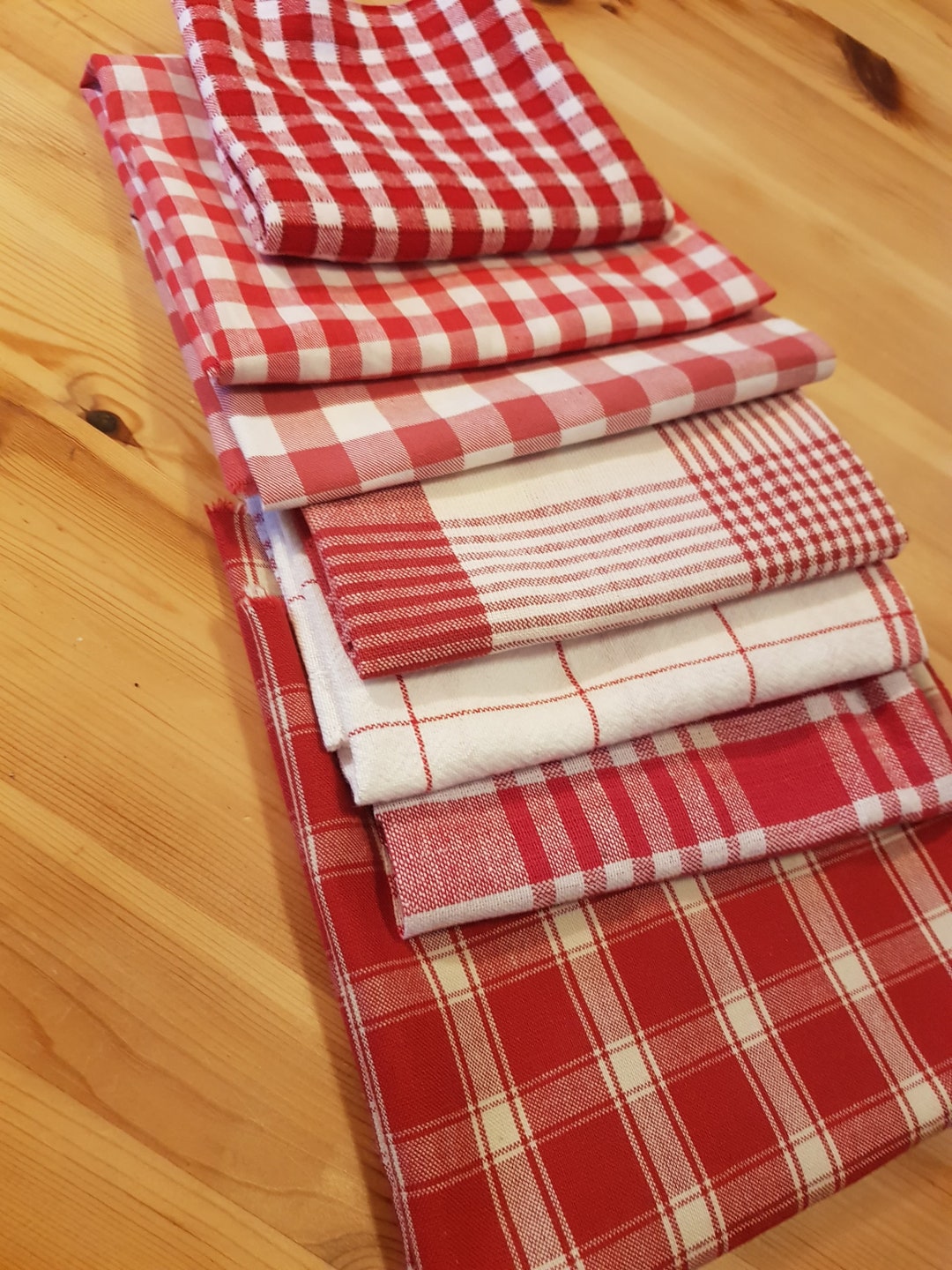 RED CHECK and Stripes.vintage Scrap Pack Bundle Pieces, , Cotton and ...