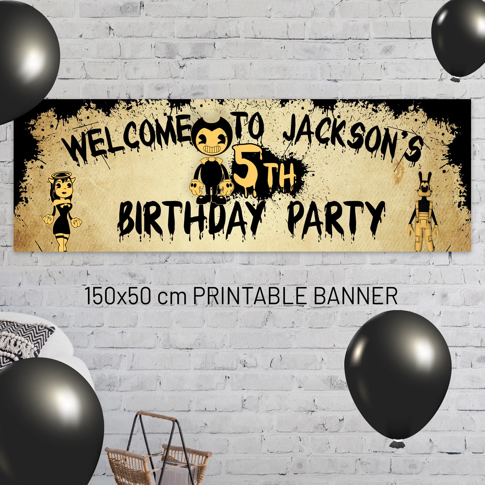 Bendy Ink Machine Themed Birthday Banner 60” X 20” (150x50cm) - Etsy