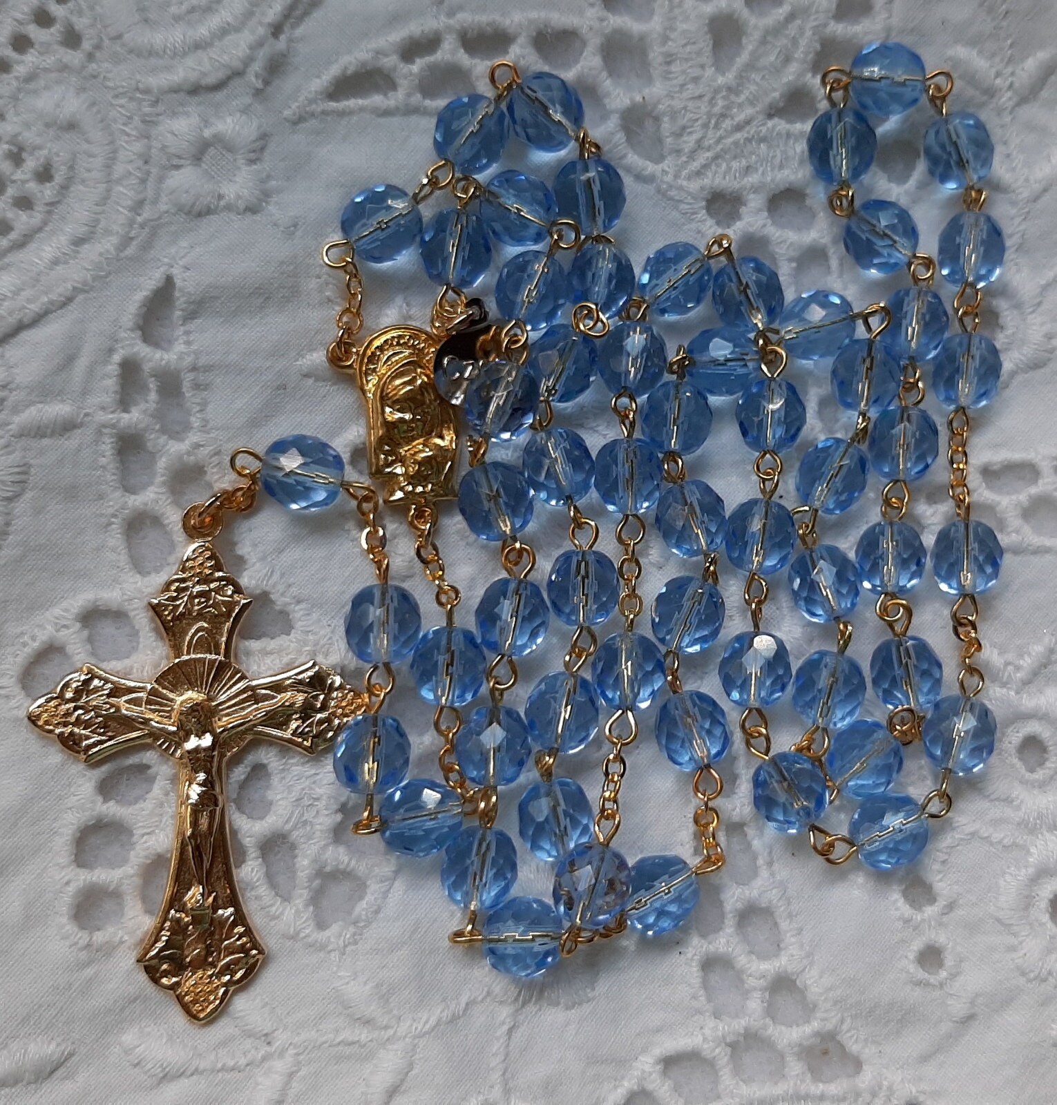 Transparent Sapphire Blue Crystal Rosary With 18K Gold Plated - Etsy