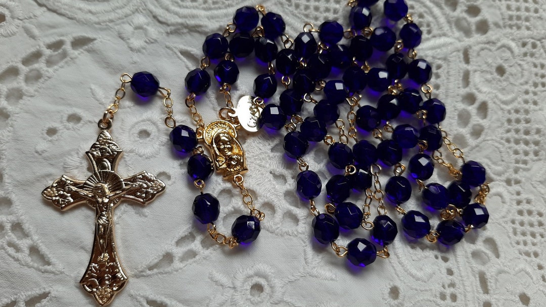 Cobalt Blue Crystal Rosary in Gold - Etsy