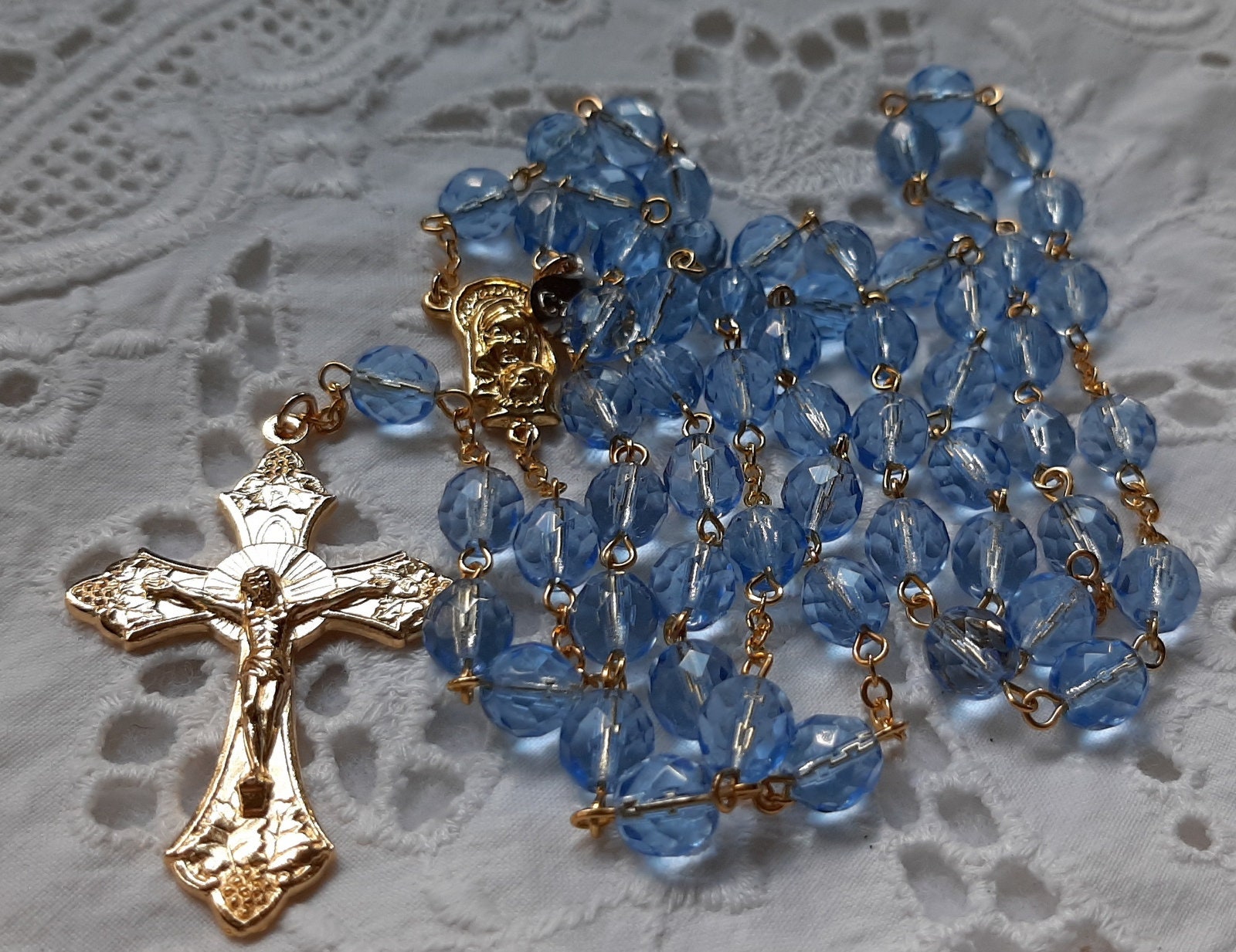 Transparent Sapphire Blue Crystal Rosary With 18K Gold Plated - Etsy