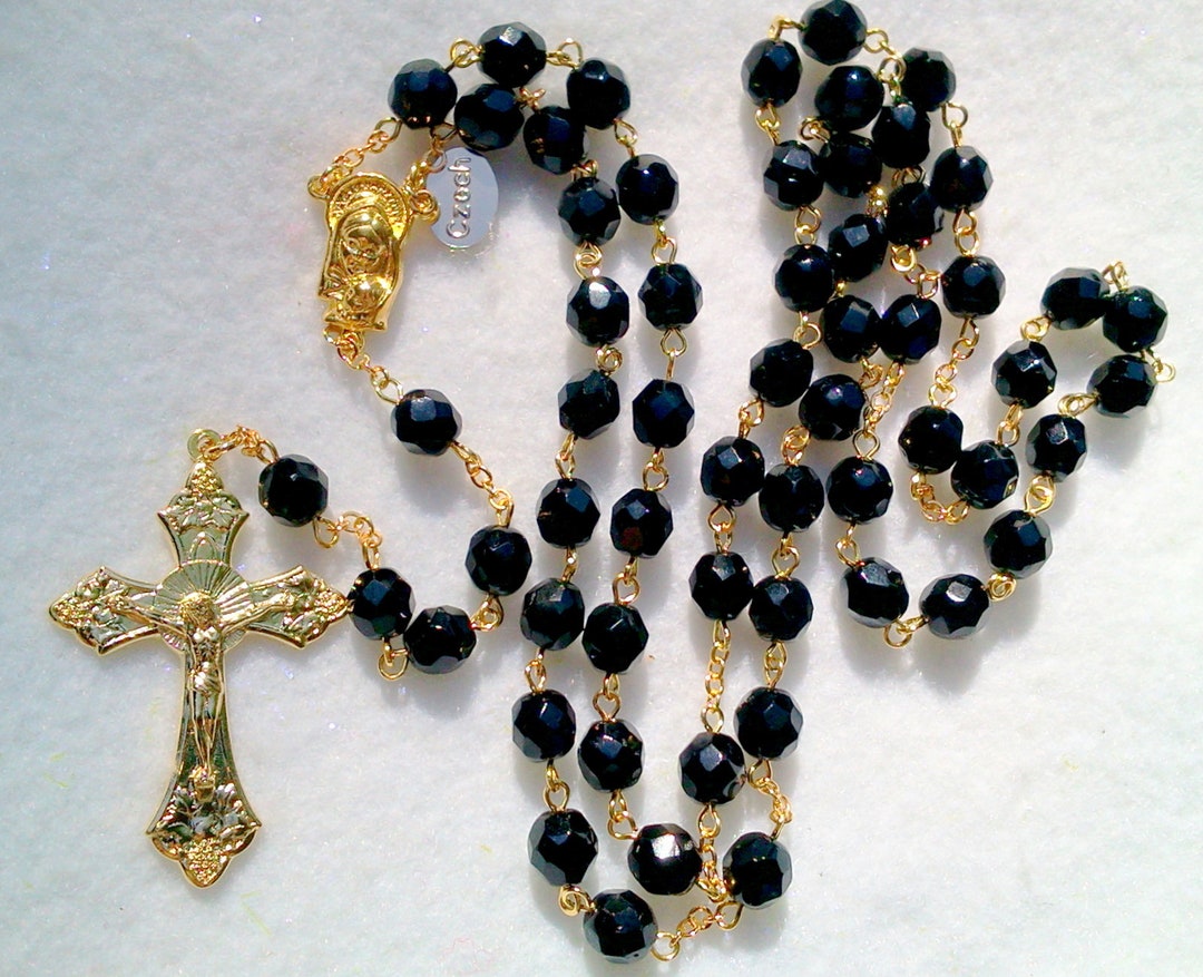 Opaque Black Crystal Rosary in Gold - Etsy