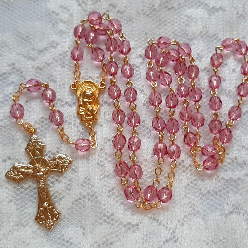 Pink Rosary - Etsy