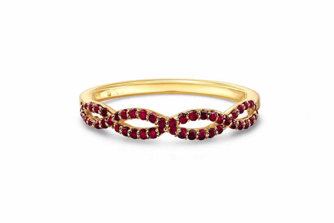 Infinity Ruby Twist Ring in Solid 18k Gold, Delicate Stackable Red ...