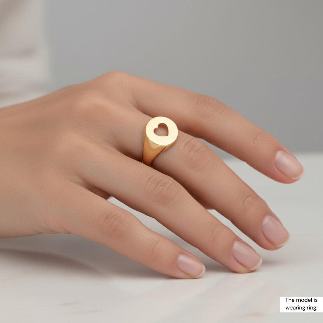 Heart Cutout Signet Ring, Dainty Stacking Sterling Silver Ring ...
