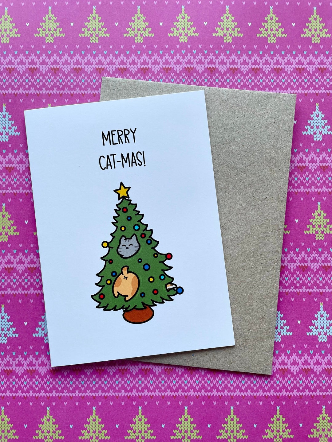Merry Catmas Christmas Card Greeting Card Pun Card Cute Animal Card - Etsy