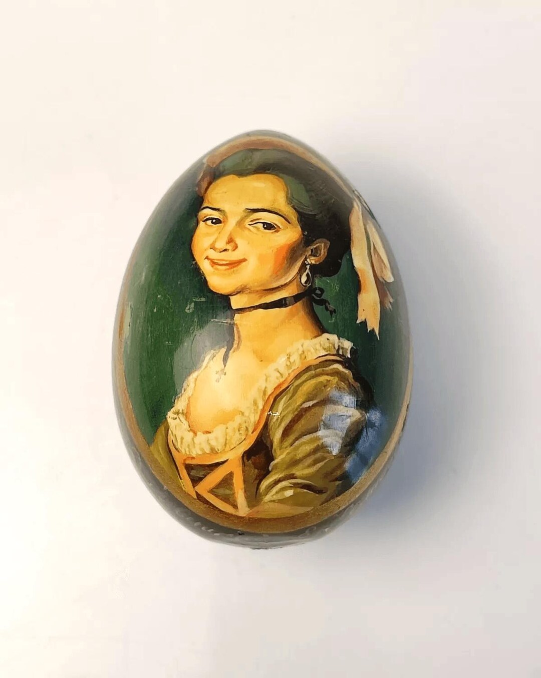 Egg Russian Solid Wood Hand Painted & Lacquered Portrait Vintage Egg 50 ...