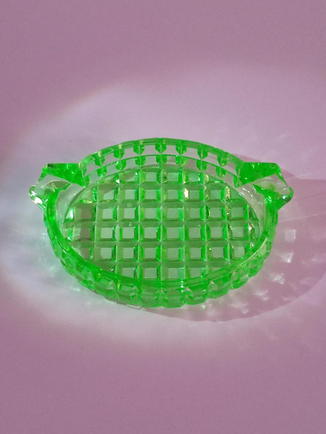 Uranium Glass Ashtray Green Geometric Pattern Mid Century Collector ...