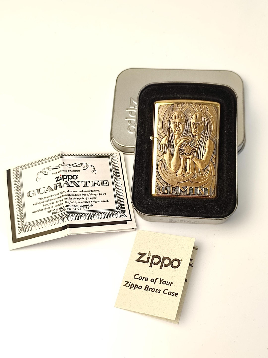 ZIPPO BRASS Gemini Vintage Rare 1999 Limited Zippo Lighter Gemini ...