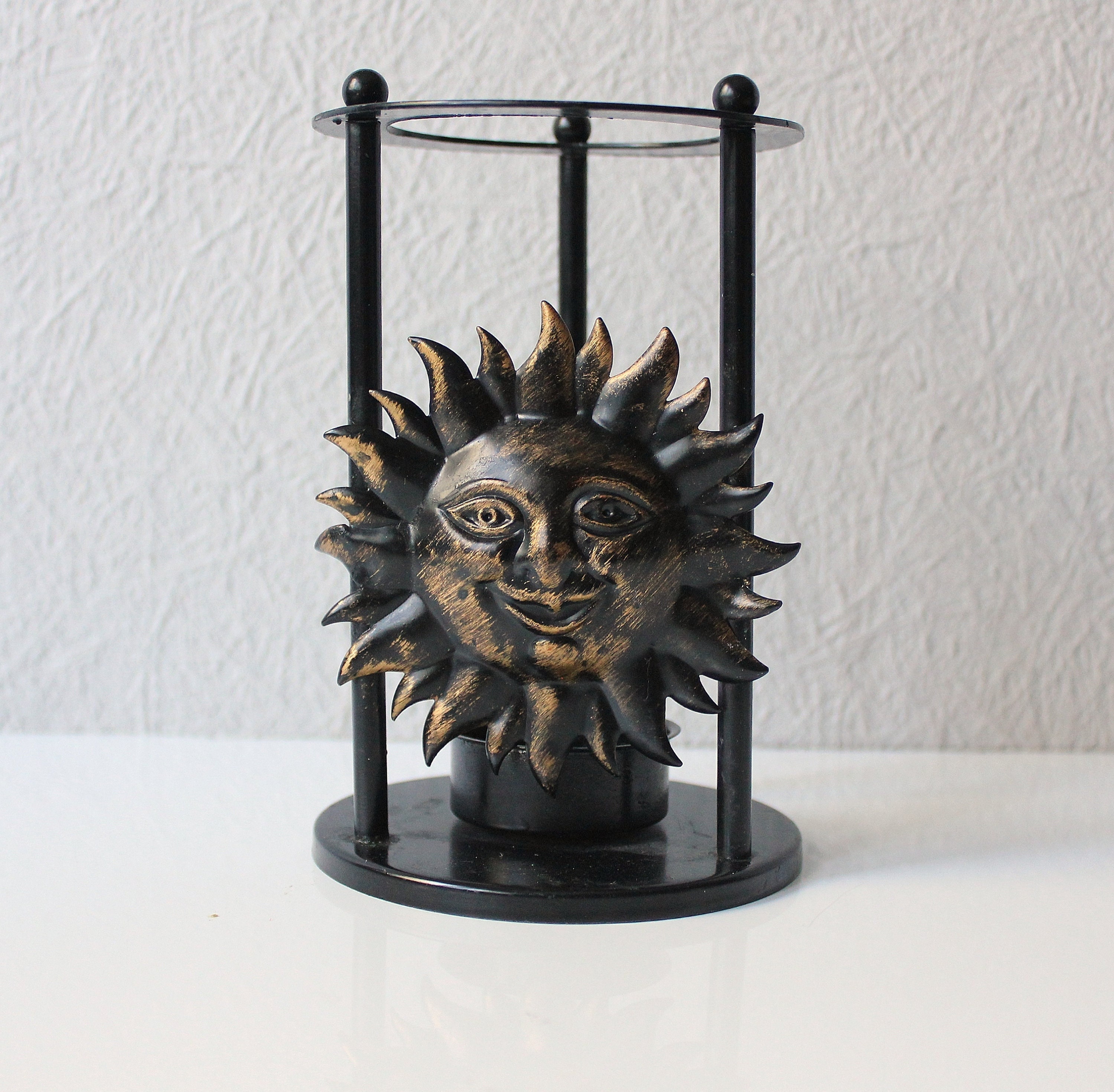 Smiling Sun Metal Candle Holder Metal Art Home Decor Black Metal Tea ...