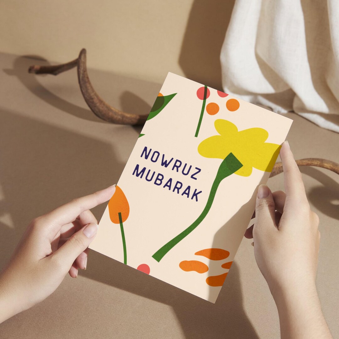 Nowruz Mubarak Card, Minimalist Yellow Flower Greeting (digital ...