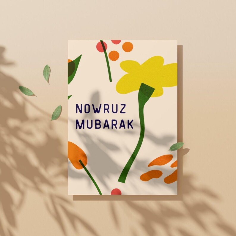 Nowruz Mubarak Card, Minimalist Yellow Flower Greeting (digital ...