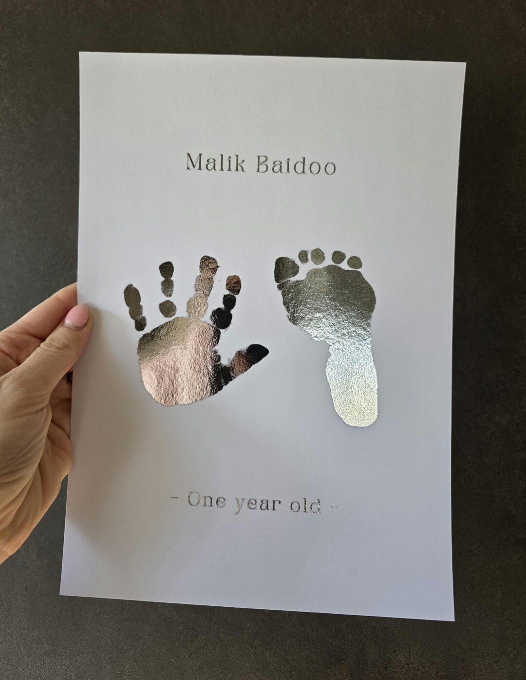 Personalised Baby Handprint Footprint Foil Keepsake, Custom New Baby ...
