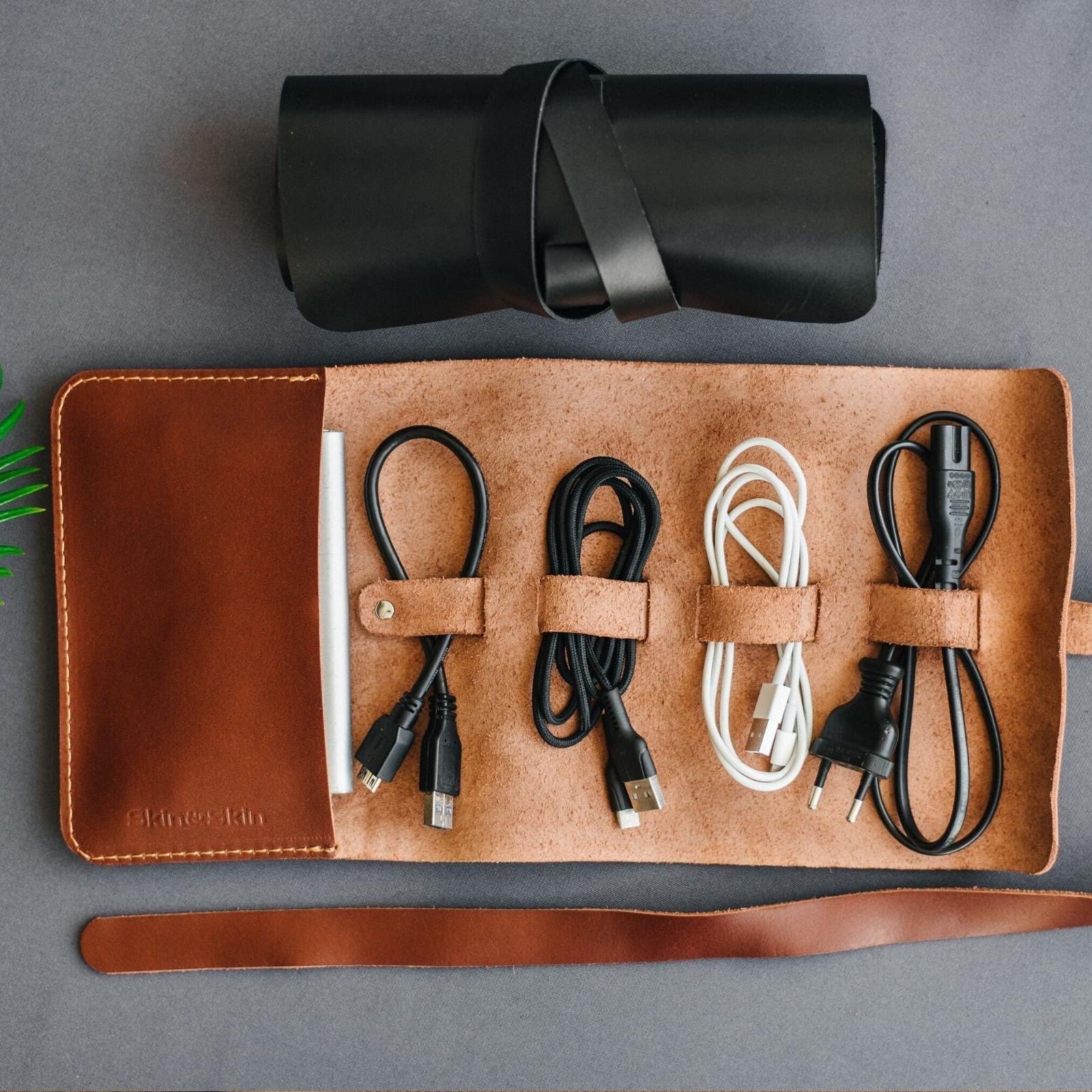 Personalized Leather Cord Organizer, Travel Cord Organizer, Custom ...