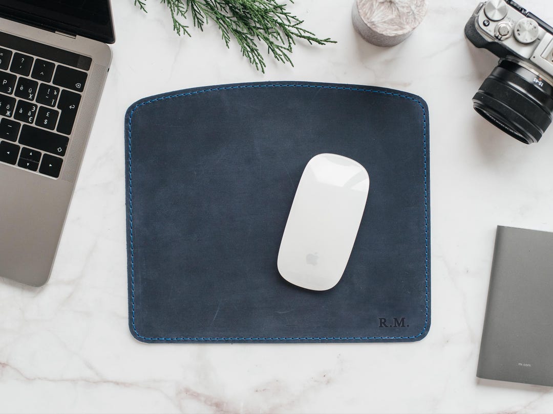 Navy Leather Mousepad Personalized, MacBook Desk Accessories, Custom ...