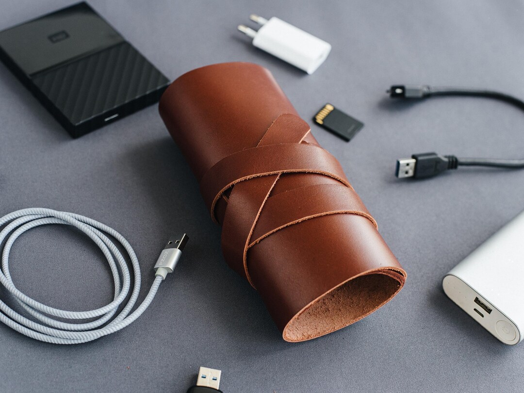 Cable Organizer Roll, Leather Tech Organizer, Travel Accessories for ...
