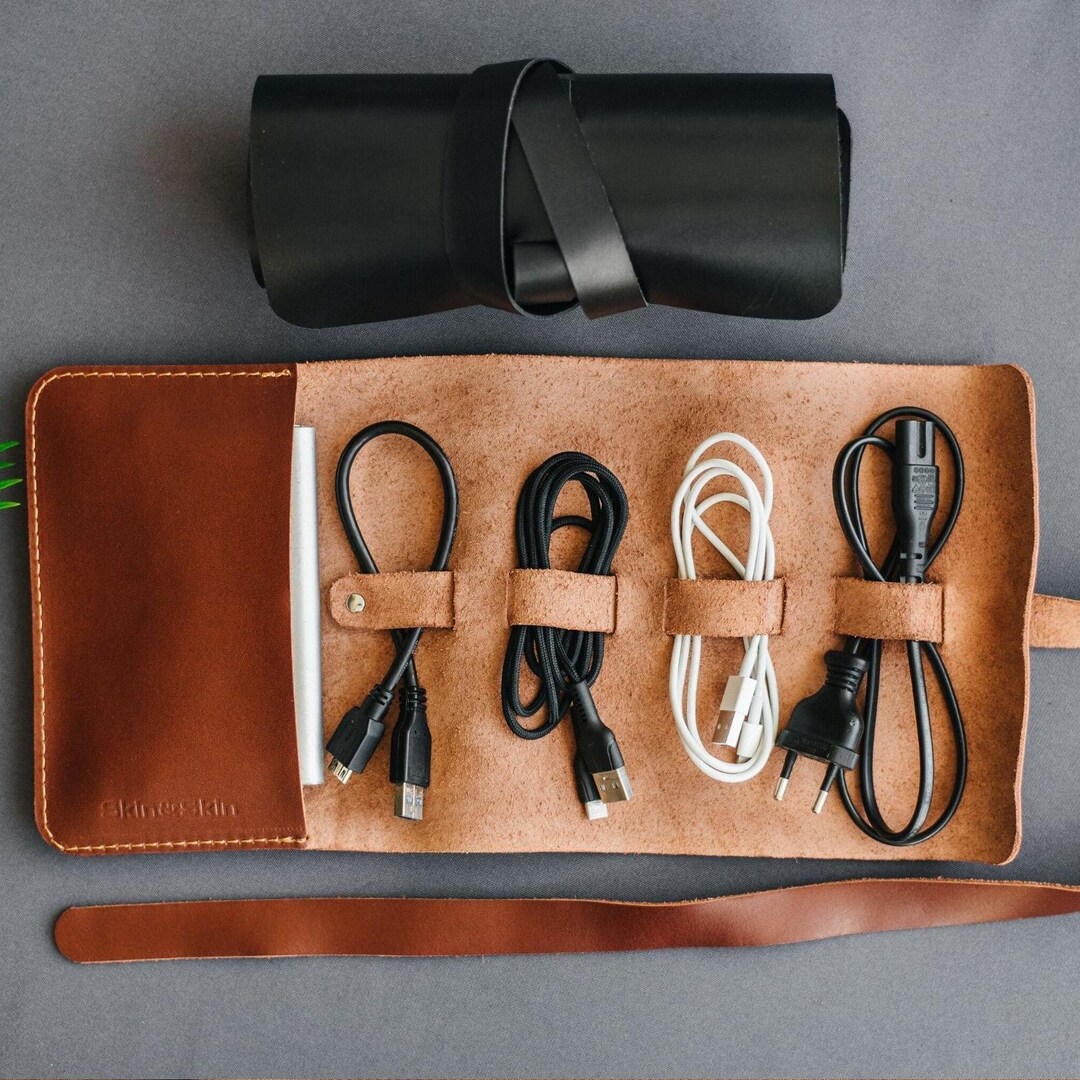 Leather Cable Organizer, Custom Cord Roll, Travel Accessories, Charger ...