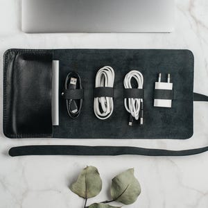 Leather Cable Organizer, Cord Roll, Laptop Charger Storage, Travel Tech ...