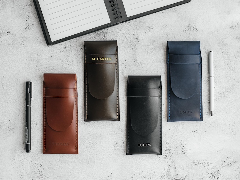 Fountain Leather Pen Case, Custom Leather Pencil Holder, Men's Office ...