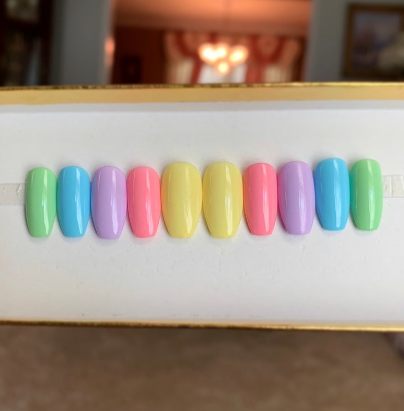 Color Pop Set 1 Bright Pastel Press on Nails Glossy or | Etsy