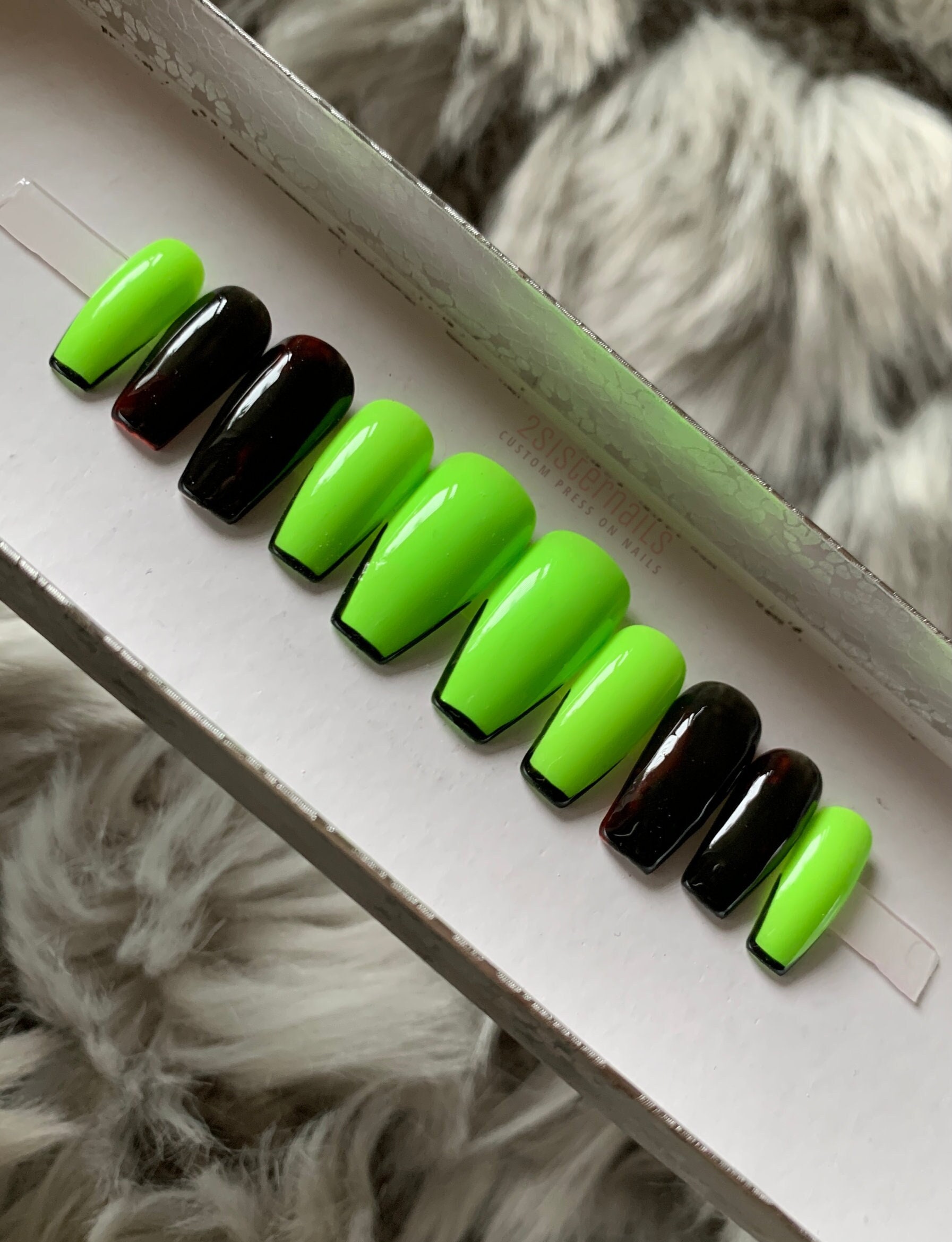 Lime Green Black Tips Nails Neon Green Nails Halloween - Etsy lime-green-black-tips-nails-neon-green-nails-halloween-etsy