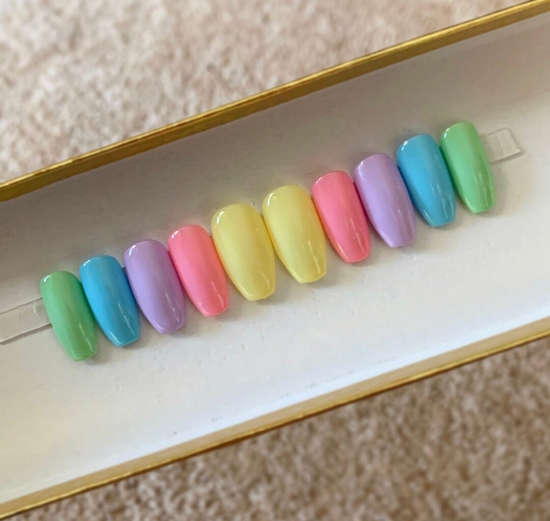 Color Pop Set 1 Bright Pastel Press on Nails Glossy or - Etsy