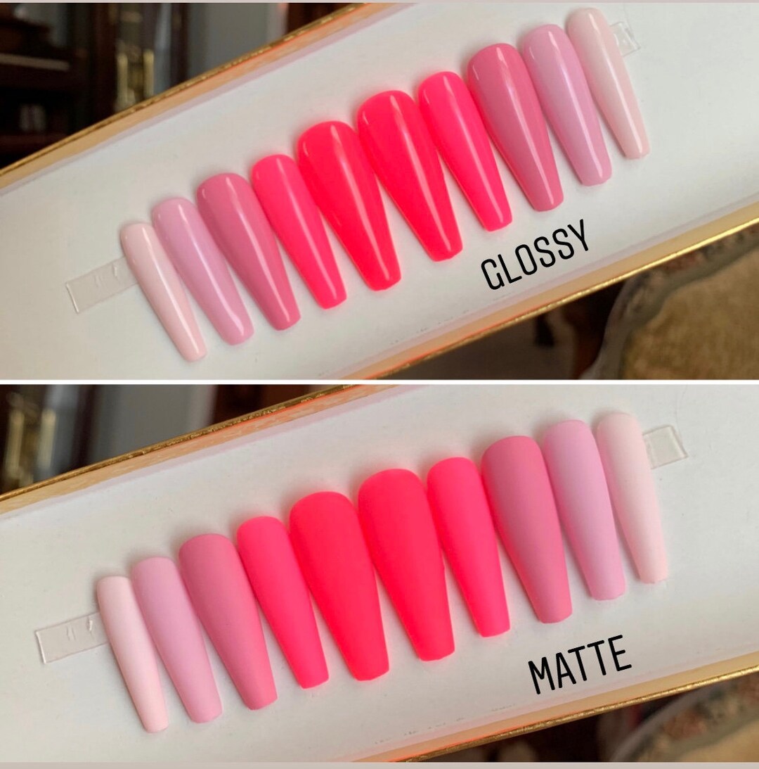 Hot Pink Press Ons Coffin Extra Long Neon Pink Gradient Design Acrylic ...