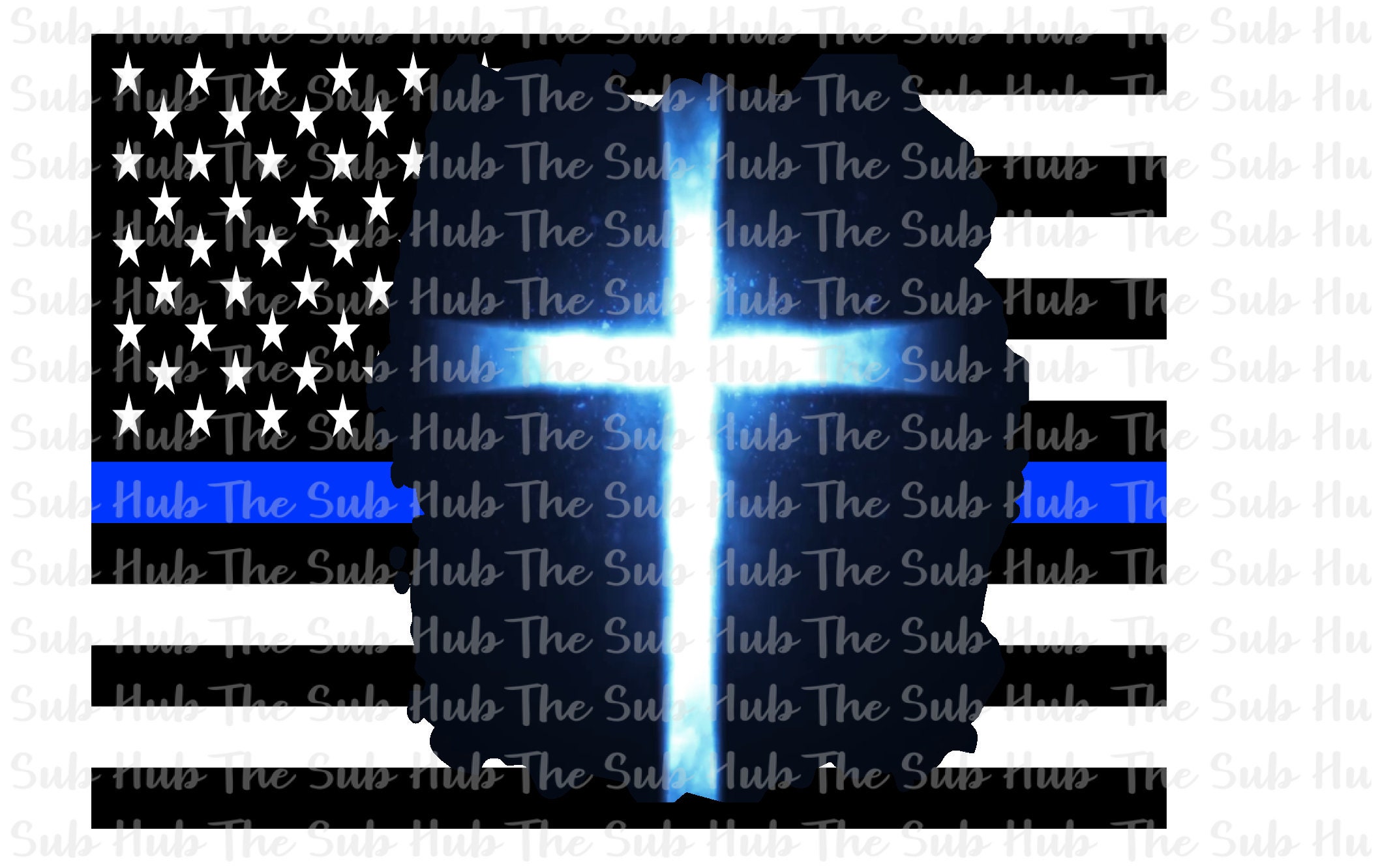 Thin Blue Line Flag With Cross Ready to Press Sublimation - Etsy