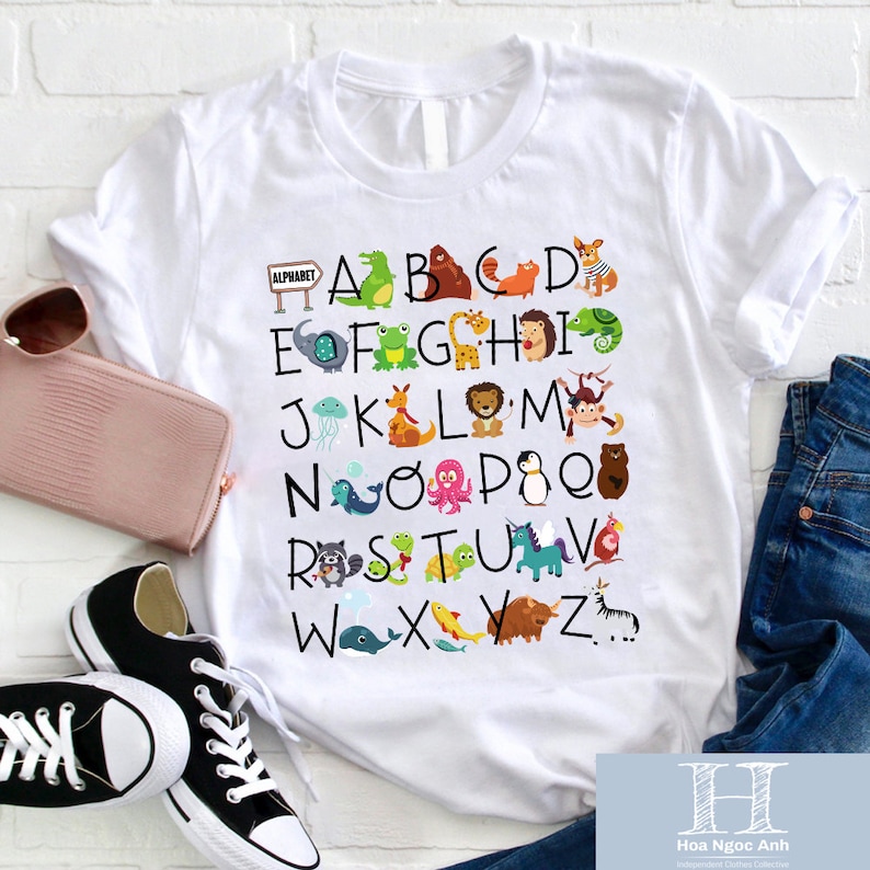 Interesting English Alphabet and Animals Vintage T-shirt, Kindergarten ...