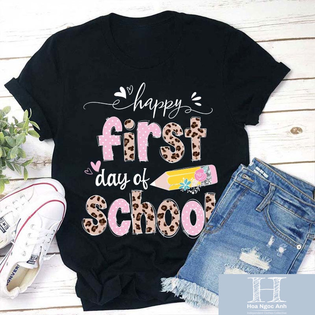 Happy First Day of School Pink Leopard Unisex T-shirt, First Day of ...