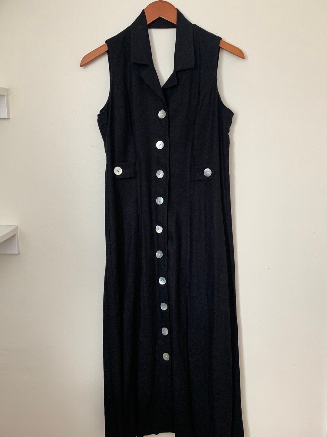 Black Linen Button-up Vintage 1990s Dress - Etsy