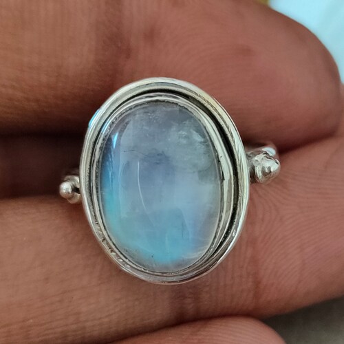 Moonstone Boho Ring Rainbow Moonstone Sterling Silver Ring - Etsy