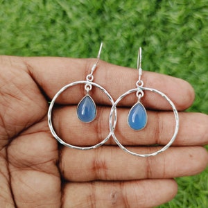 Blue Calcy Silver Earring , Handcrafted Bohemian Earring , Earrings ...