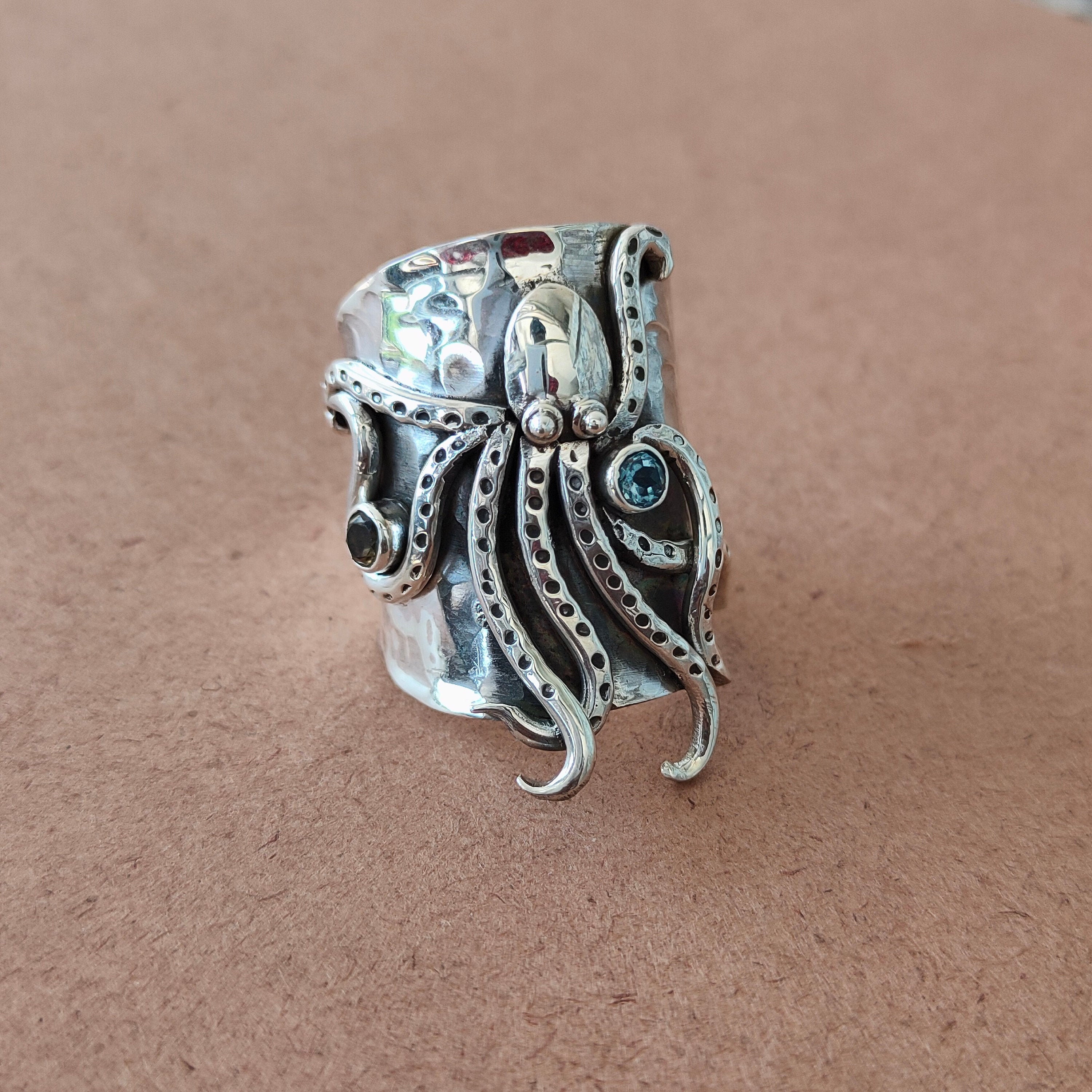 Octopus Sterling Silver Ring November Birthstone Band Ring | Etsy